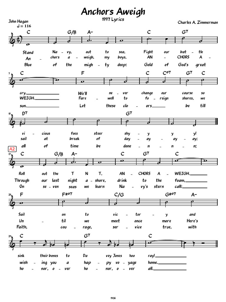 Anchors Aweigh Lead Sheet With Lyrics | PDF | Military Marches | United ...