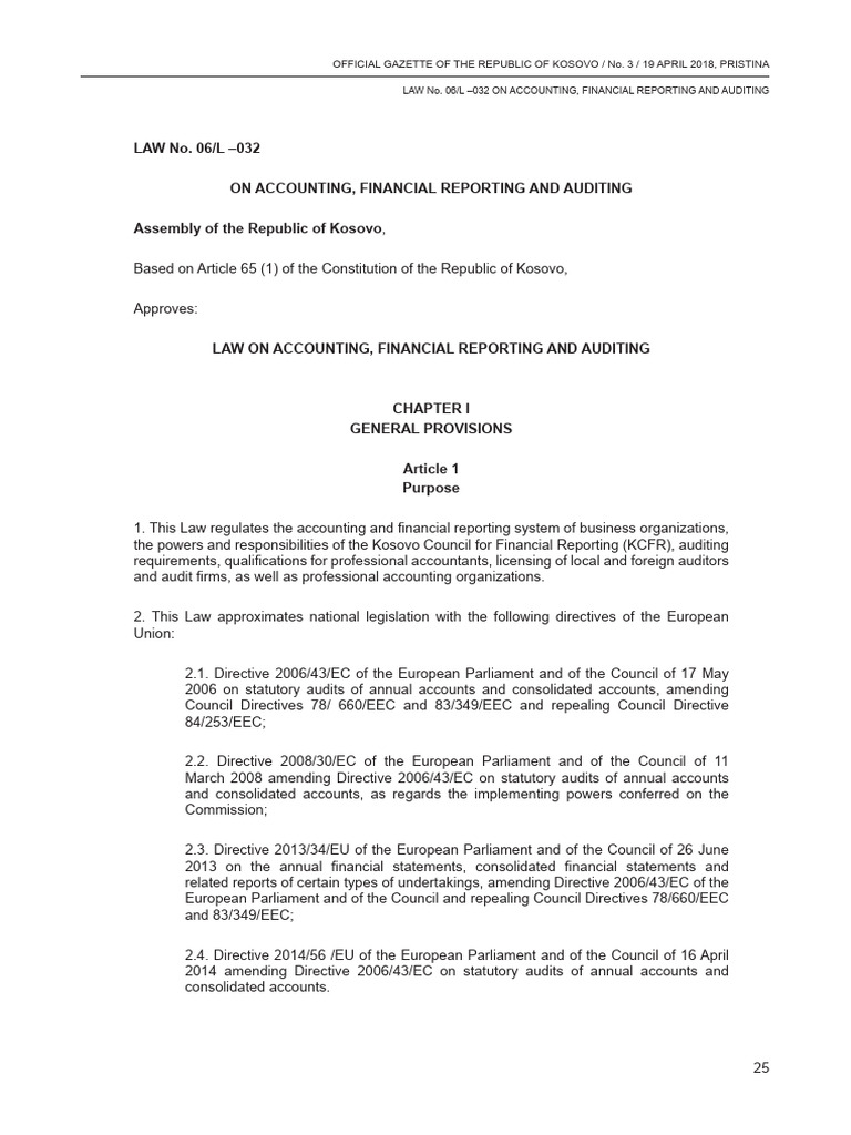 Law No. 06 L-032 On Accounting Financial Reporting and Auditing | PDF ...
