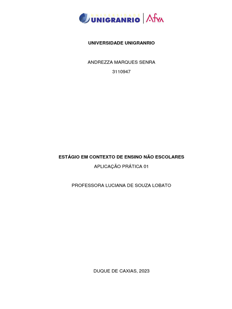 AP1 Estágio Não Escolar Andrezza Marques Senra | PDF | Pedagogia ...