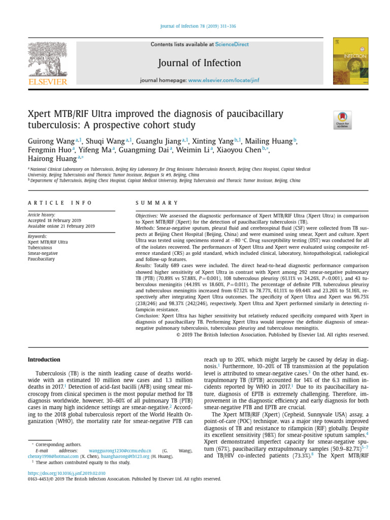 Wang G Xpert MTB-RIF Ultra Improved The Diagnosis of Paucibacillary ...