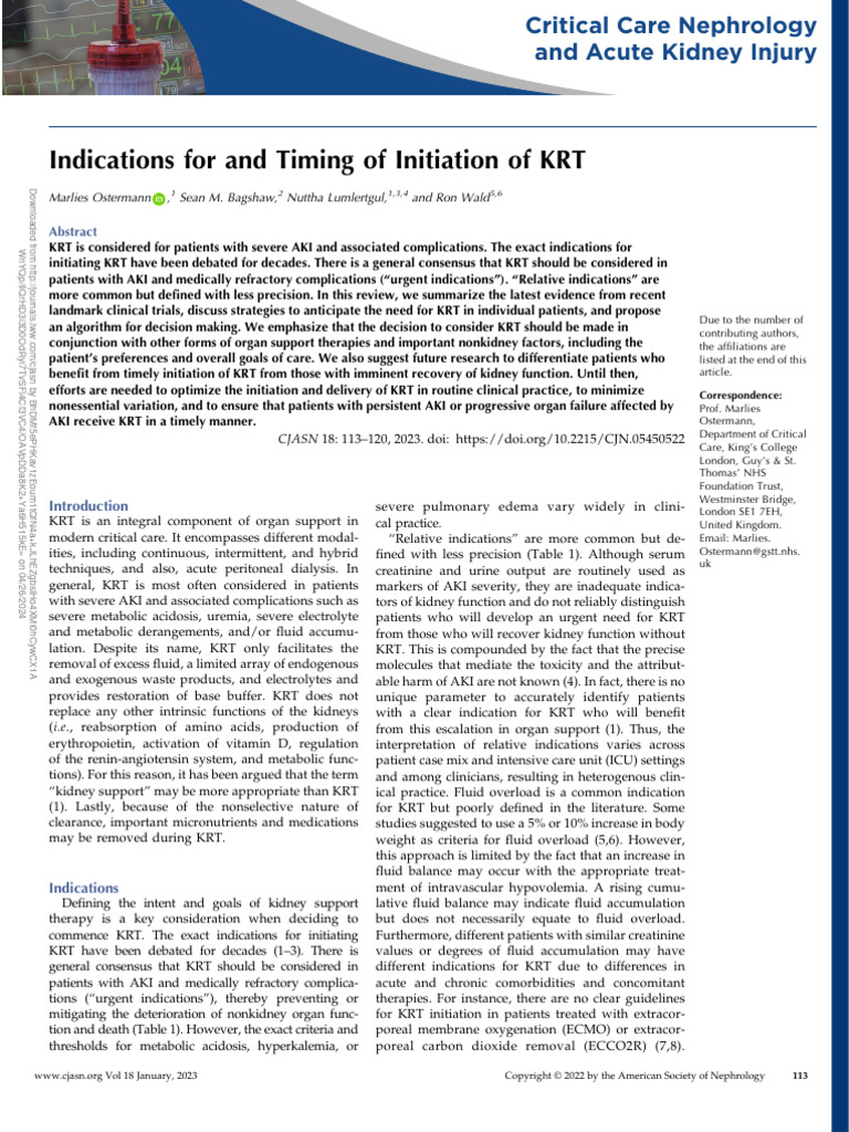 Indications For and Timing of Initiation of krt.17 | PDF | Medical Specialties | Clinical Medicine