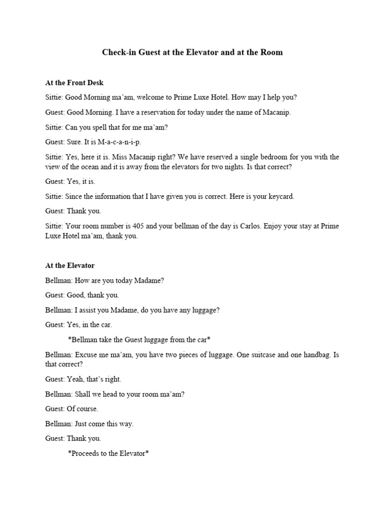 Guest Check-in and Elevator Protocols | PDF