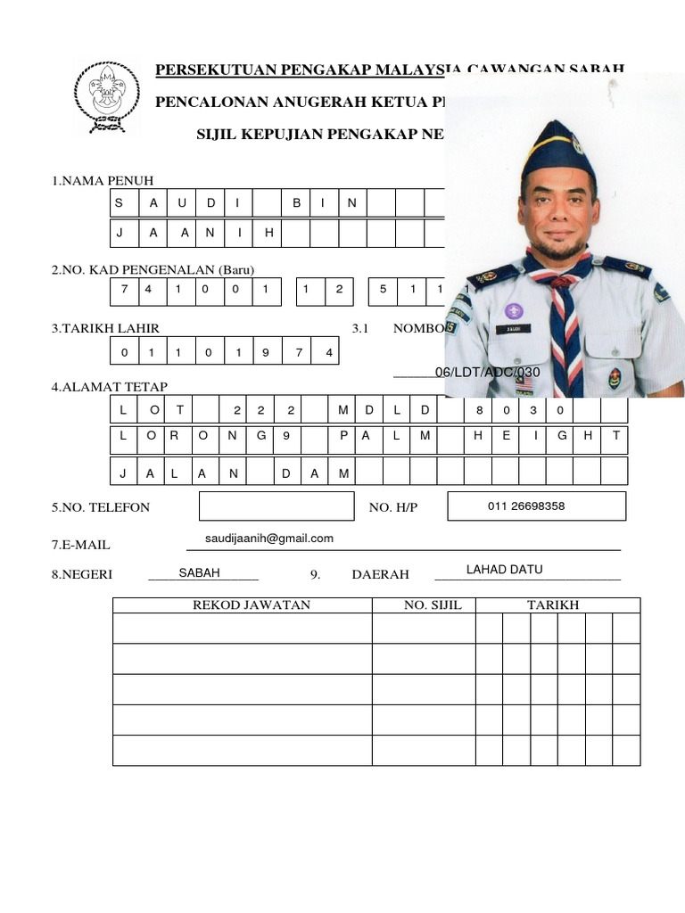 Borang Pencalonan Pingat Pengakap Negeri Sabah 2024-1 | PDF