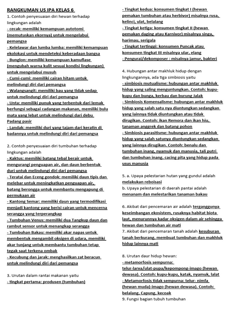 Rangkuman Us Ipa Kelas 6 | PDF