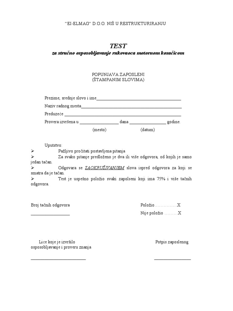 Test BZR-kosa-ìica | PDF