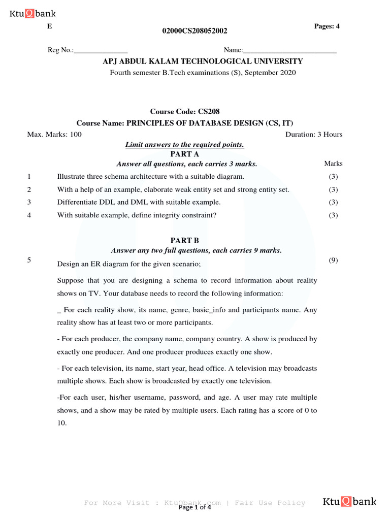 1 Principles Of Database Design Cs208 Supple September 2020 Pdf Relational Model