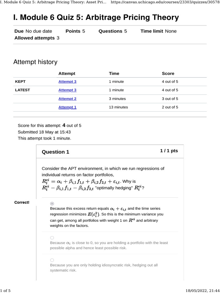 I. Module 6 Quiz 5 Arbitrage Pricing Theory Asset Pricing 2020 .PDF ... I. Module 6 Quiz 5 Arbitrage Pricing Theory Asset Pricing 2020 .PDF ...
