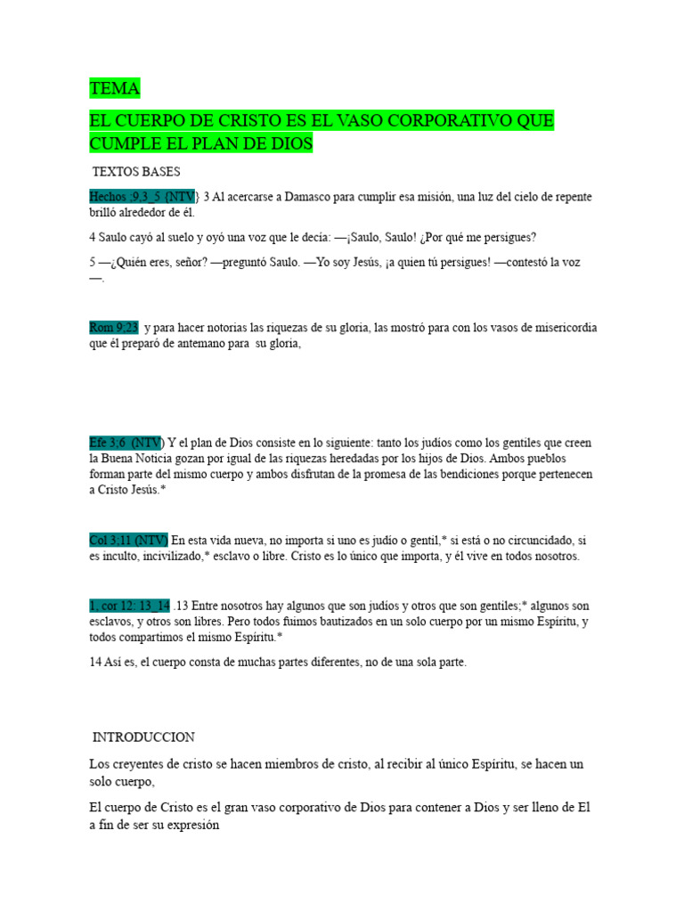 El Cuerpo de Cristo Es El Vaso Corporativo Que Cumple El Plan de Dios 19-1 | PDF | Cristo ...