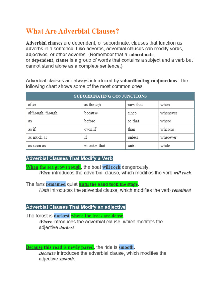 Clauses Adverbial | PDF | Adverb | Clause