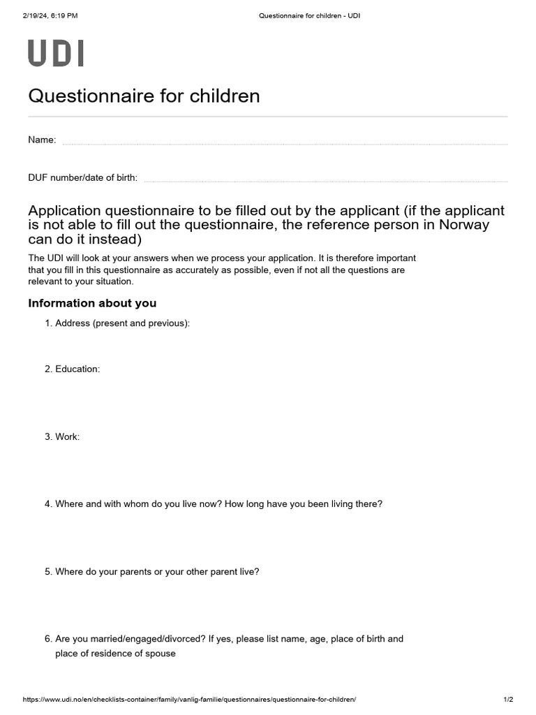 Questionnaire For Children - UDI | PDF