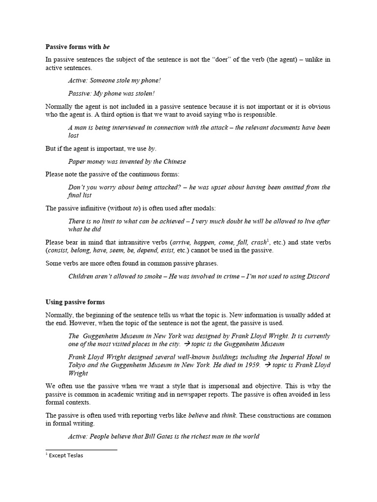 Passive Notes | PDF | Verb | Subject (Grammar)