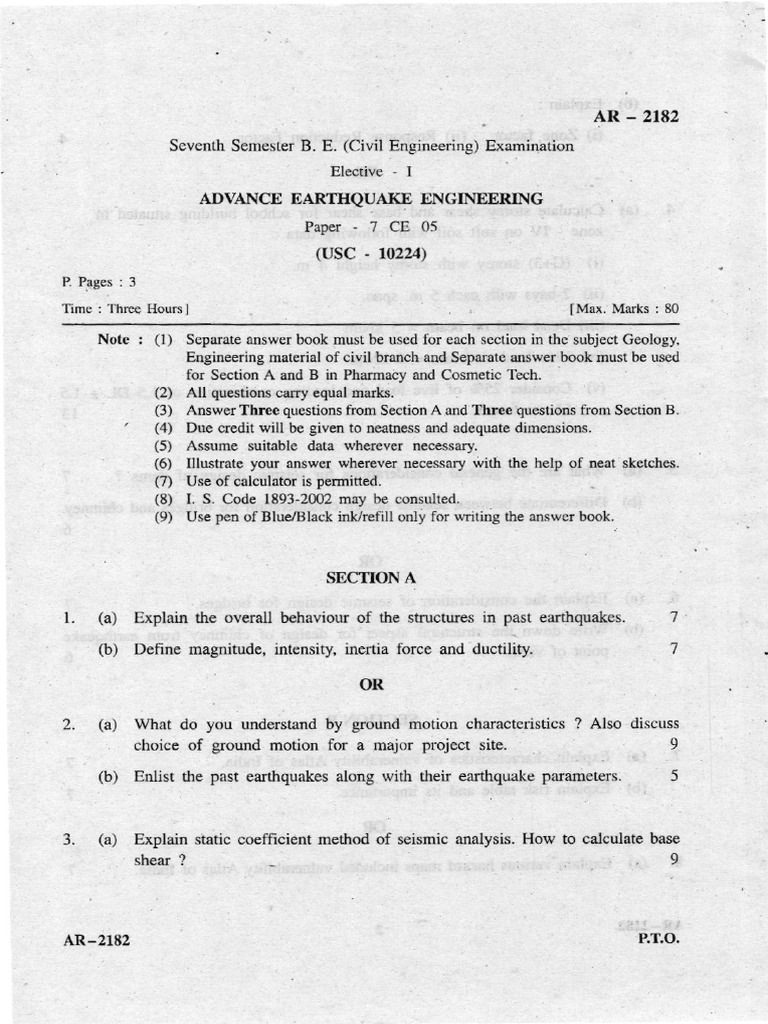 BE Sem VII CivilEngg Adv Earthquake Engineering | PDF | Earthquakes | Earthquake Engineering
