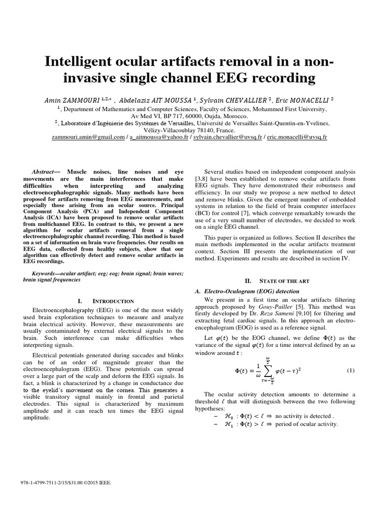 Intelligent ocular artifacts removal in a non-invasive single channel EEG recording | PDF ...