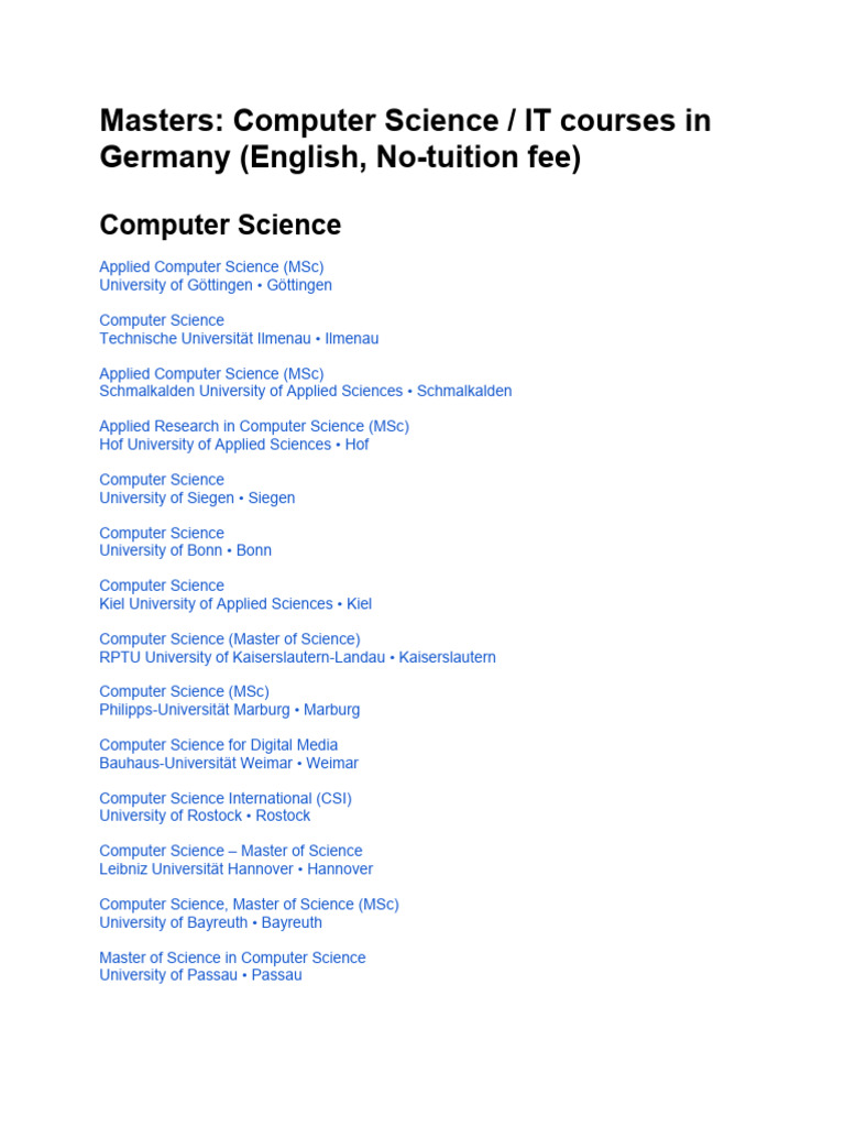 Master's Programs in Computer Science Germany | PDF | Master Of Science ...