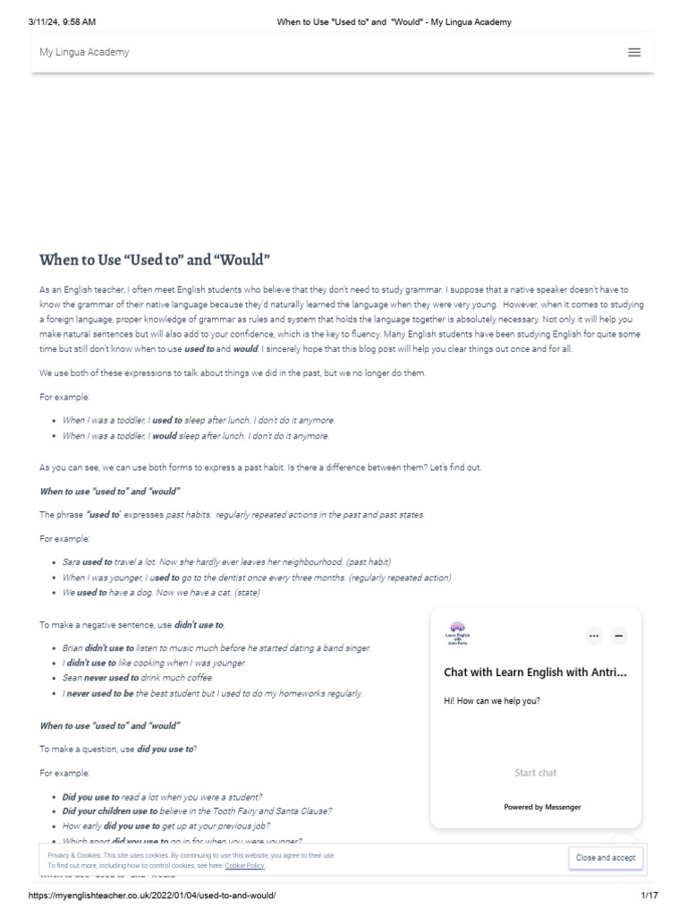 Used To - and - Would - My Lingua Academy | PDF | Linguistics | Grammar