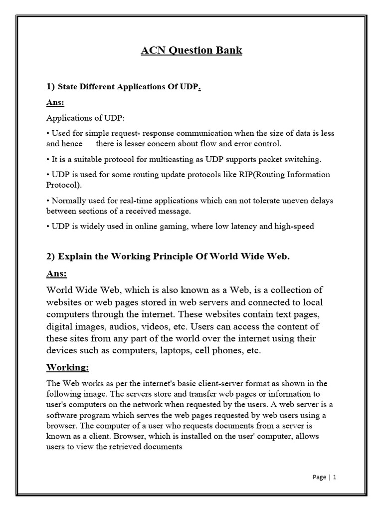 ACN Question Bank - Copy | PDF | World Wide Web | Internet & Web