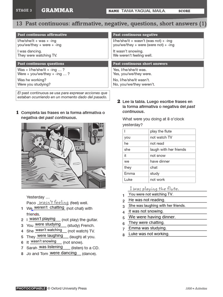 Past Continuous Grammar Exercises | PDF