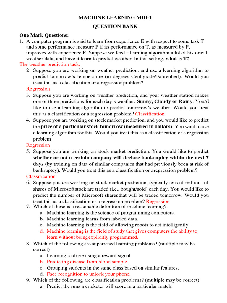 ML MID-1 QB With Answers | PDF | Machine Learning | Applied Mathematics