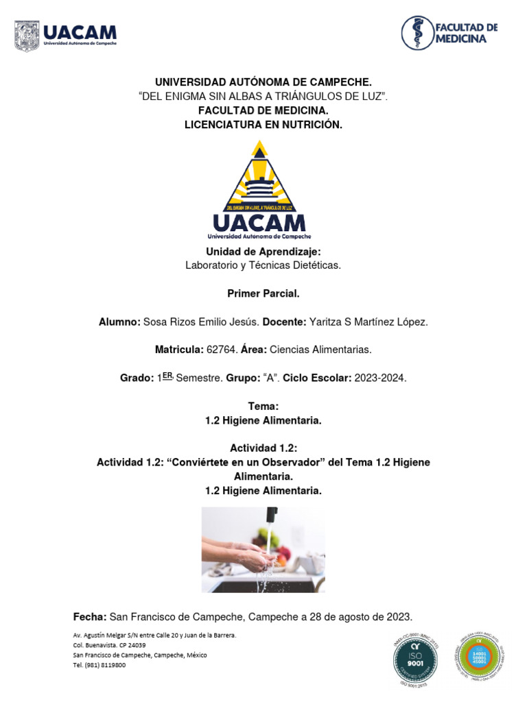 Act 1.2 - Sosa - Rizos | PDF | Alimentos | Lavado de manos