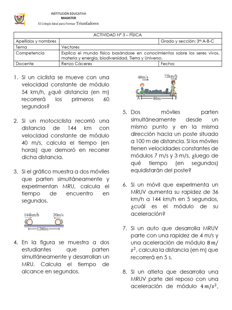 1actividad Nº 3 Repaso Mru-Mruv | PDF | Velocidad | Aceleración