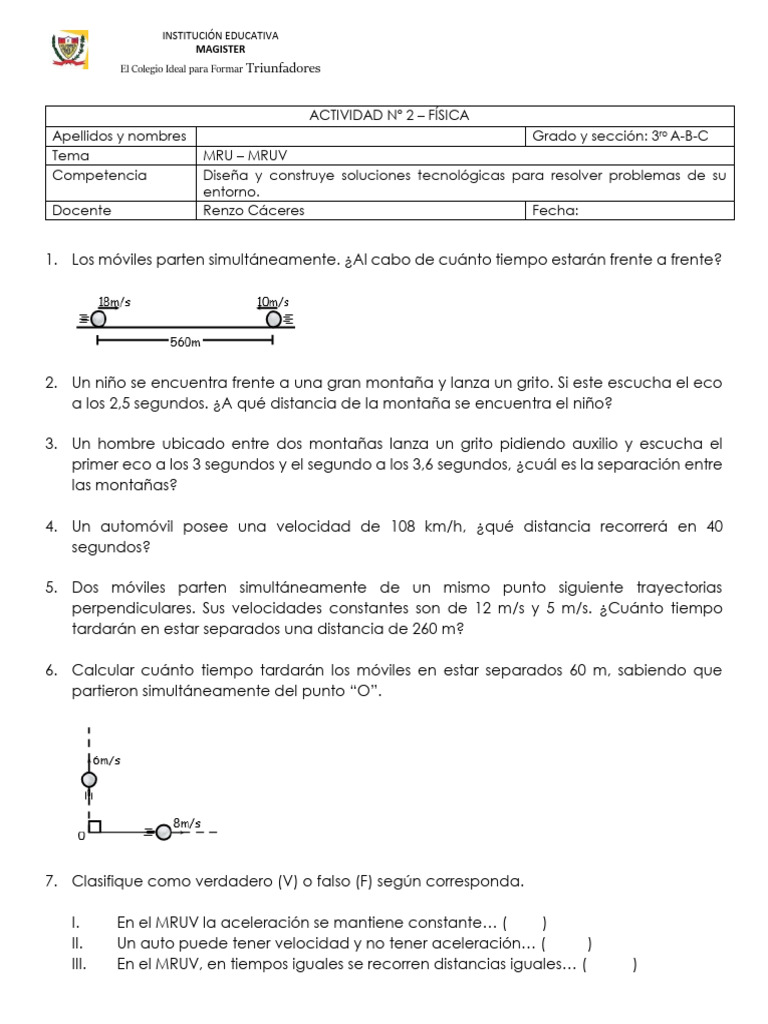 13ro-Ficha de Repaso Mru Mruv | PDF | Velocidad