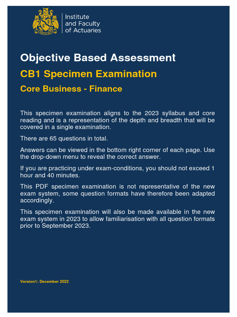 cb1 Oba Specimen Paper | PDF | Dividend | Cost Of Capital