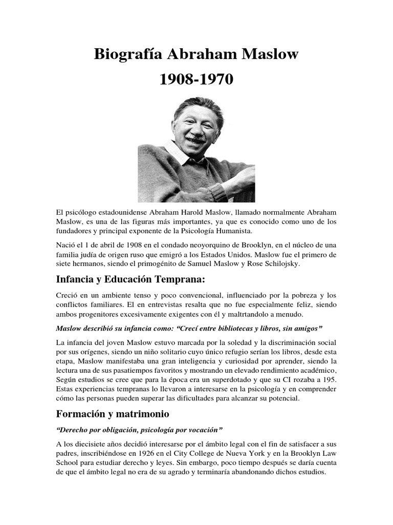 Biografía Abraham Maslow - ANNE | PDF | Conceptos psicologicos | Ciencias del comportamiento