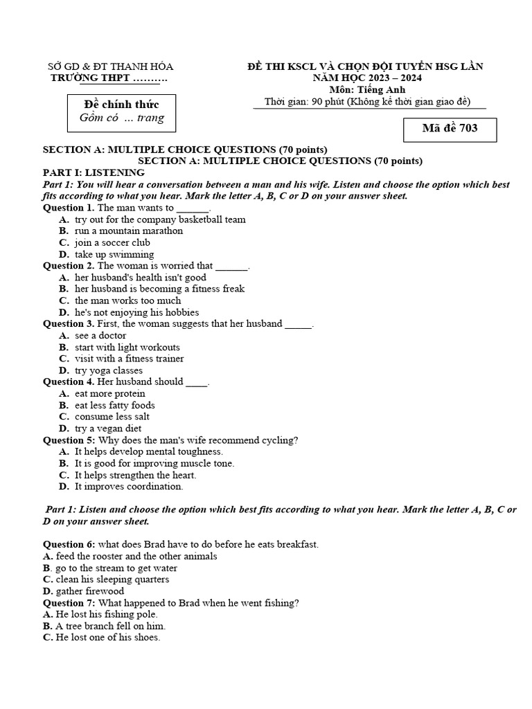 Đề chính thức Mã đề 703 | PDF | Brain | Fossil Fuels