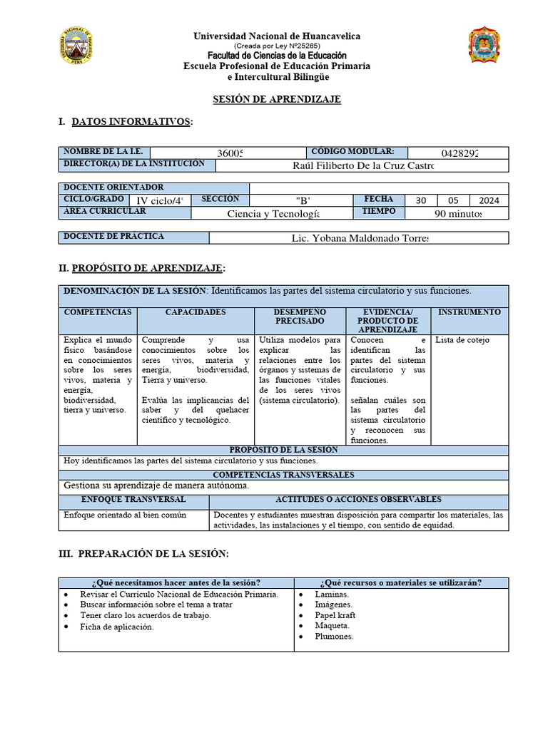 Modelo de Sesión de Aprendizaje | Descargar gratis PDF | Aprendizaje | Educación primaria