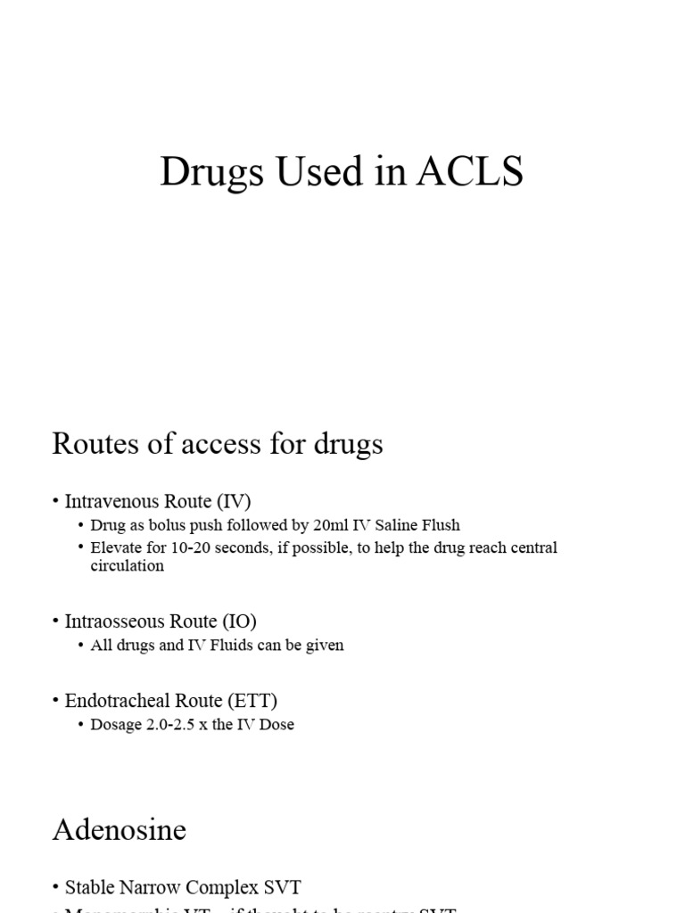 Acls Drugs | PDF | Intravenous Therapy | Drugs