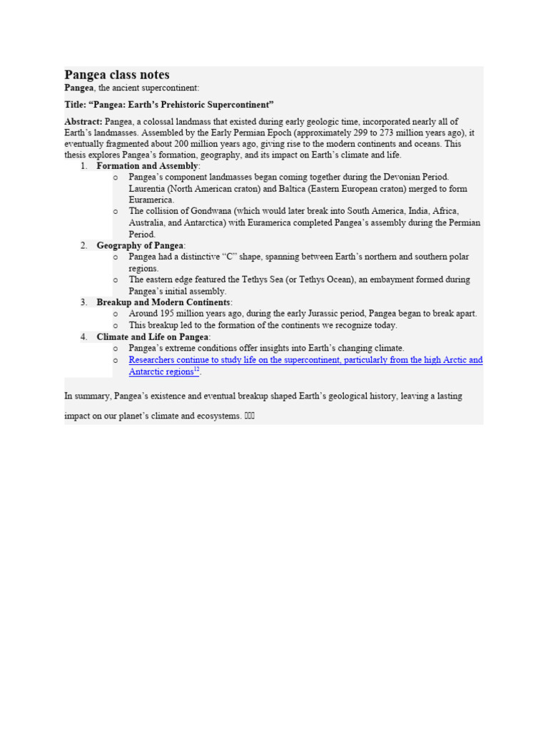 Class Notes On Pangea | PDF