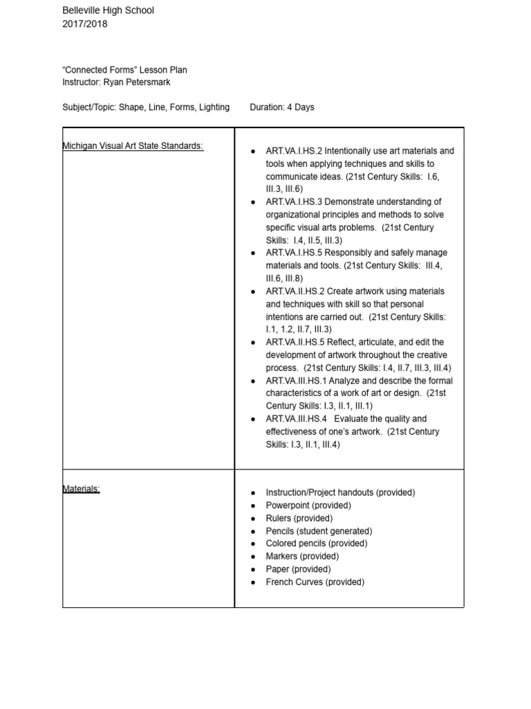 connected forms lesson plan | Download Free PDF | Shape | Thought