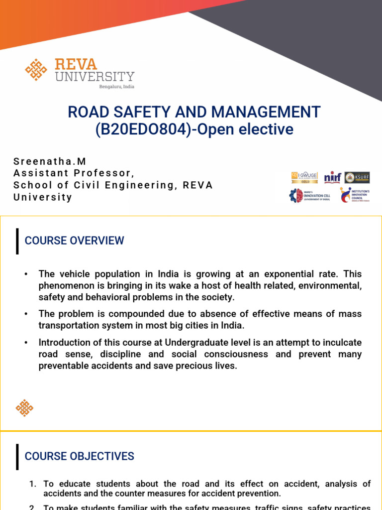 OE-RSM-8th Sem-Unit 1 - Full | PDF | Road Traffic Safety | Road