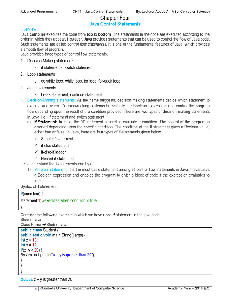 Java ch4 | PDF | Control Flow | Programming Paradigms