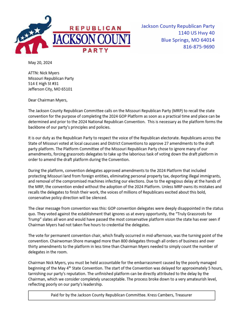 MO RINOs - Letter To Chairman Myers | PDF | Republican Party (United ...