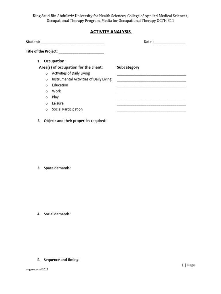 4 Activity Analysis Form 1 (1) (1) (1) - 2 | PDF | Anatomical Terms Of ...