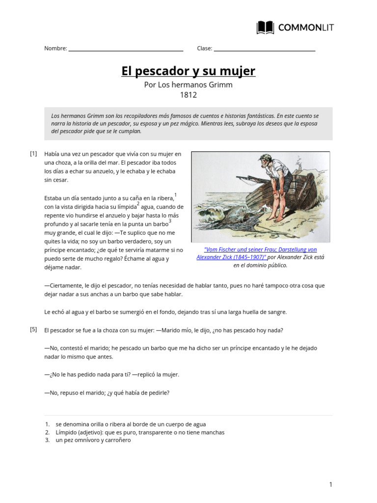 El Pescador y Su Mujer - Hermanos Grimm | PDF