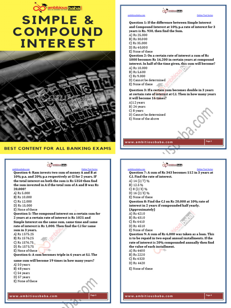 Simple and Compound Interest Questions | PDF | Interest | Compound Interest