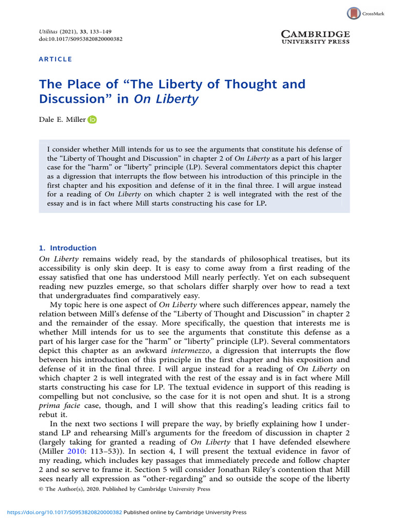 Mill's Liberty Principle in On Liberty | PDF | Truth | John Stuart Mill