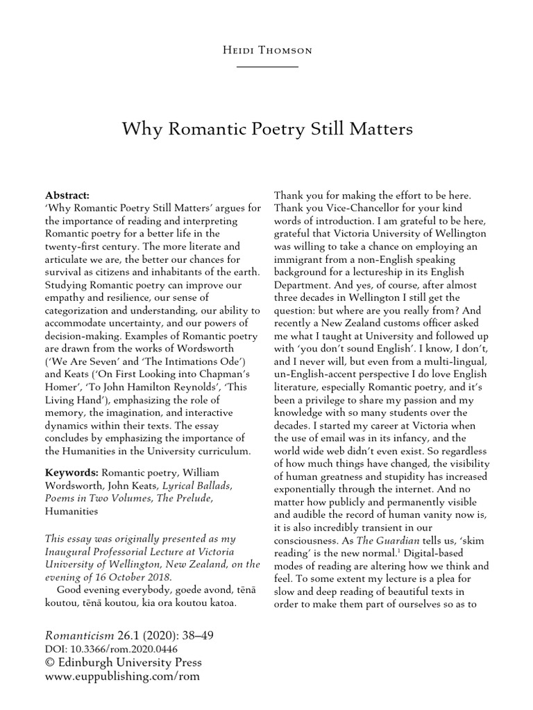 Why Romantic Poetry Still Matters | PDF | John Keats | Romanticism