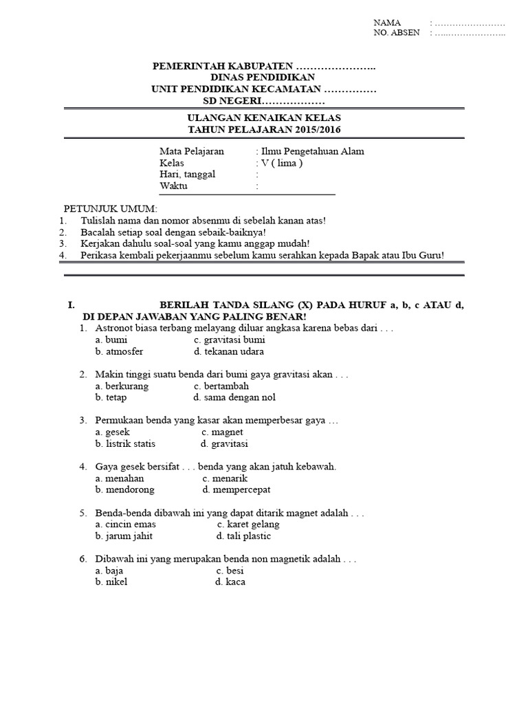 Soal Soal IPA UAS Kelas 5 Semester 2 Tahun Ajaran 2023 | PDF