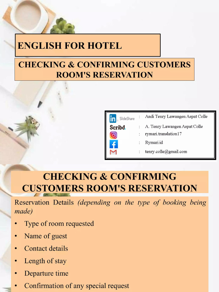 English For Hotel - Checking and Confirming Customer Rooms' Reservation ...