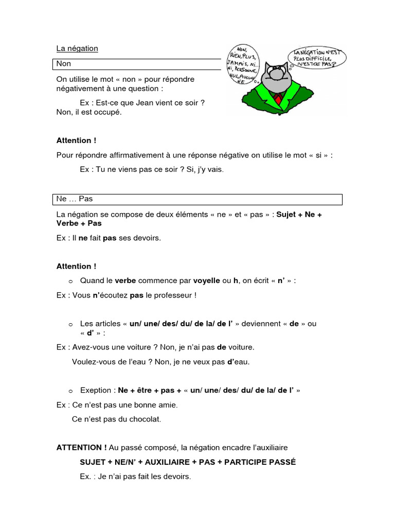 La Négation en Français: Guide Complet | PDF | Grammaire | Linguistique