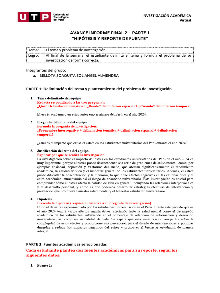 Semana+08-Forma - Informe Final 2 - Prte 1 | PDF | Estrés (biología) | Ansiedad