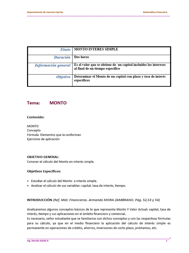 Cálculo del Monto a Interés Simple | PDF | Interés | Finanzas Matemáticas