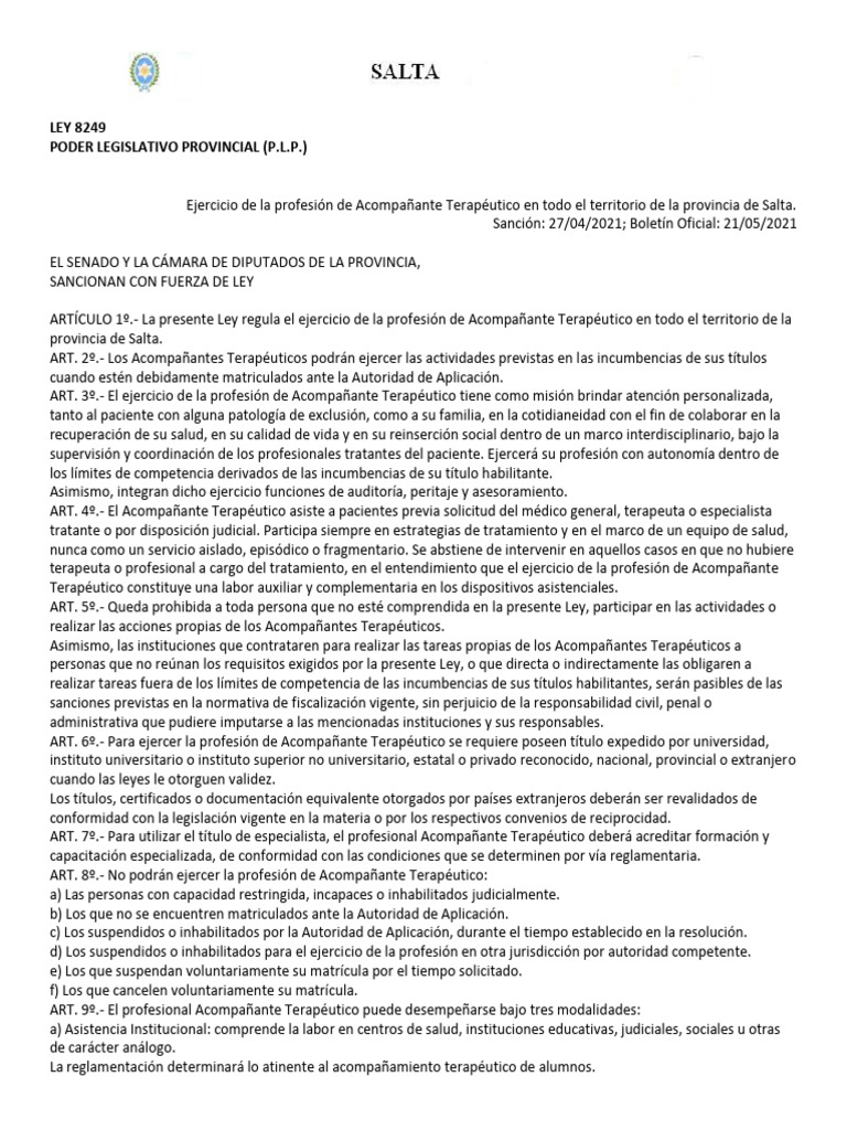 Ley Del Ejercicio Del AT | Descargar gratis PDF | Regulación | Terapia