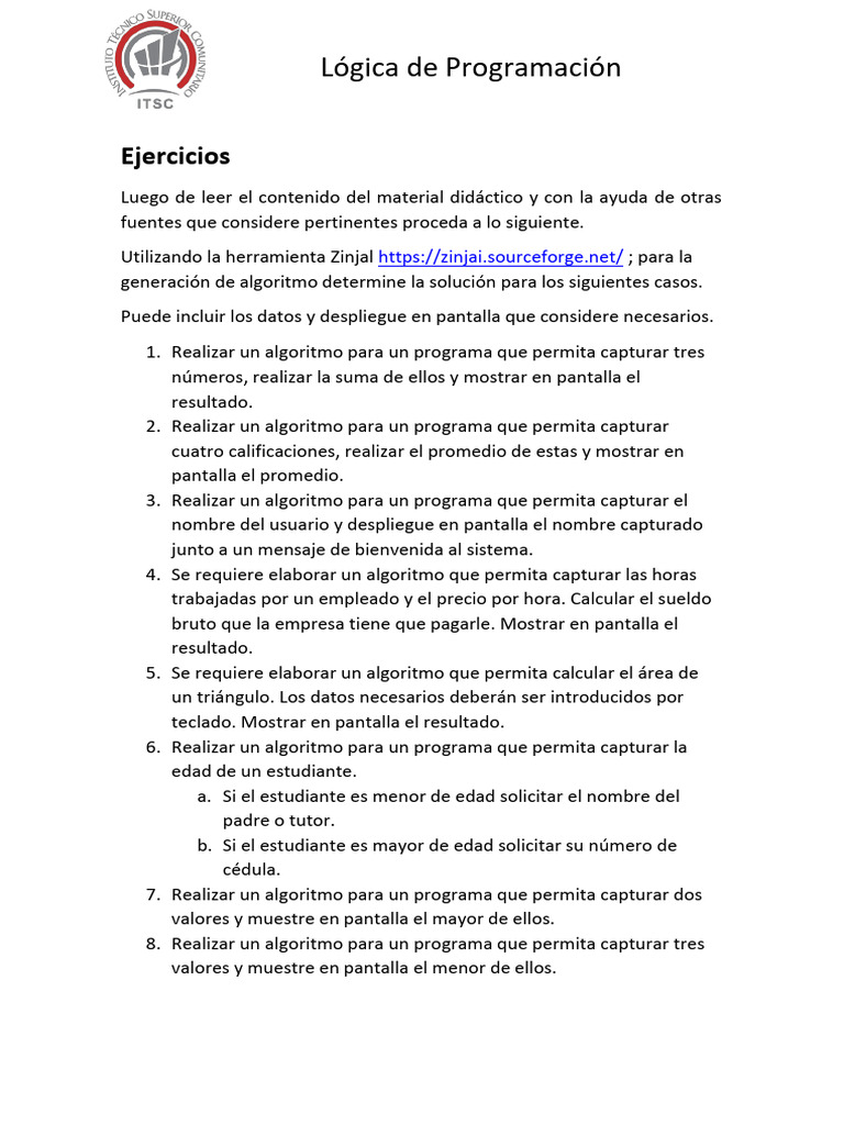 Ejercicios Logica de Programacion | PDF