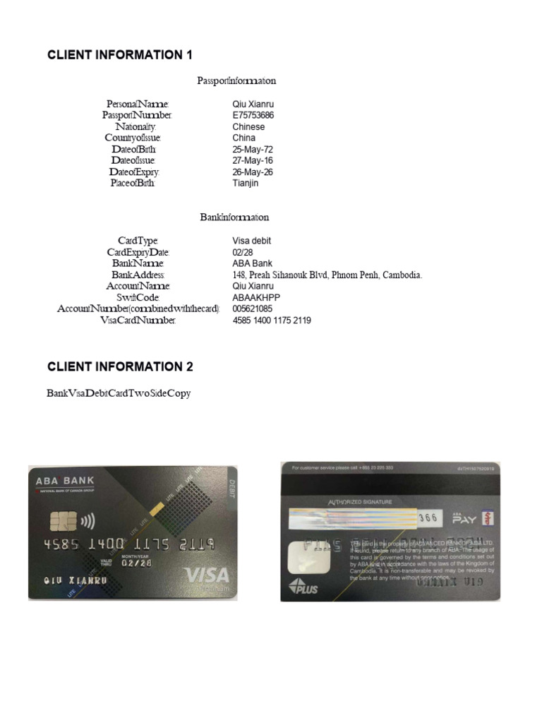 Visa Card and Passport Details | PDF
