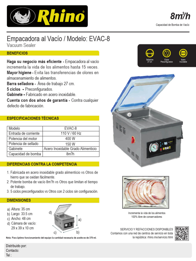 Ficha Tecnica Evac-8 | PDF