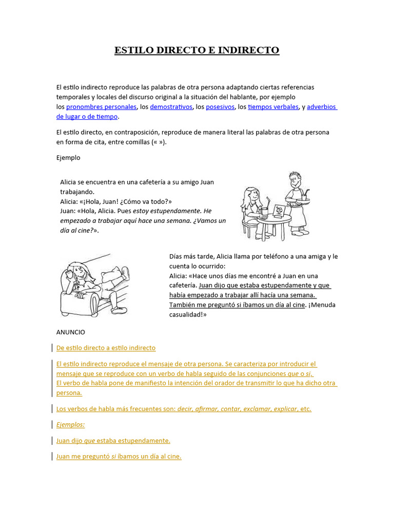Estilo Directo e Indirecto | PDF | Verbo | Oración (Lingüística)